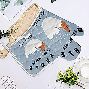 Cartoon Animal Oven Mitts and Pot Holders, Premium Insulation Ideal for Handling Hot Kitchenware, Hot Pads Potholders for BBQ, Cooking, Baking, Microwave, Grilling Cute Beagles Dog in Bubble Bath