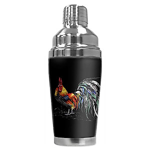 Mugzie 16 Ounce Stainless Steel Cocktail Shaker/Martini Shaker with Wetsuit Cover - Rooster Drawing