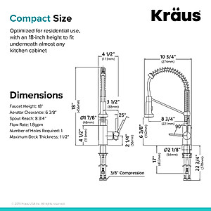 KRAUS Bolden 18-Inch Single Handle Commercial Style Pull-Down Kitchen Faucet with Dual Function Sprayer in Stainless Steel, KPF-1610SS (Pack of 4)