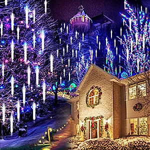 Meteor Shower Lights LED String Lights, Waterproof Falling Rain Lights 11.8 inch 8 Tubes Double-Sided SMD Lamp Beads Curtain Lights Garden Square Hanging Decorative Lamps for Bar Halloween Christmas