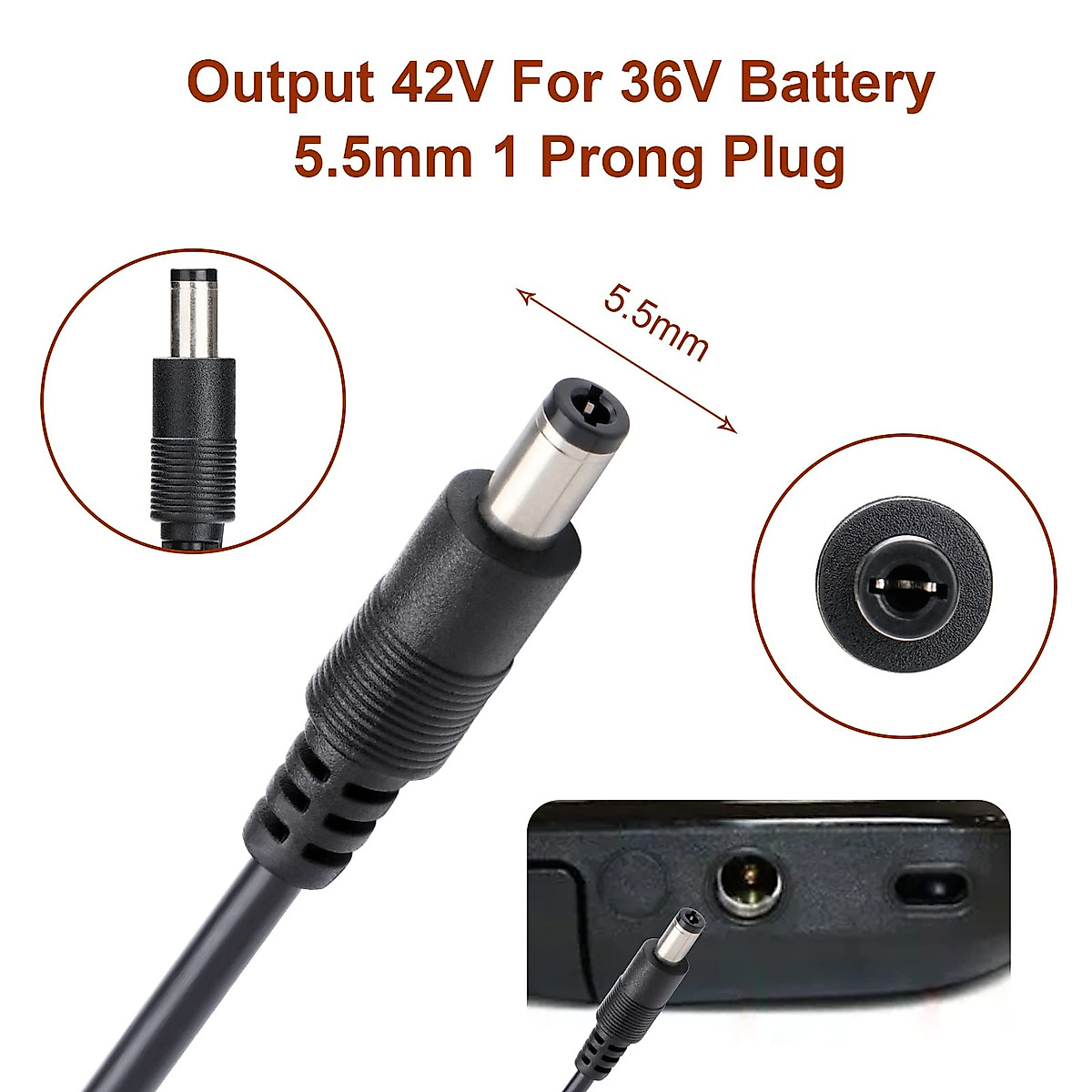 Cupinyo Upgraded 42V Charger 1 Prong Fast 2A for 36V Lithium Ebike Escooter, Compatible with 36 Volt gotrax Electric Bike Scooter Charger