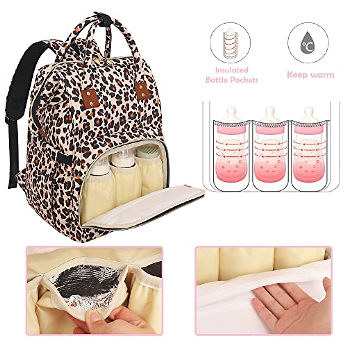 Diaper Bag Backpack Multifunction Maternity Diaper Bag for Baby Girls & Boys Large Capacity Travel Nappy Bags Leopard Print