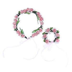 Abaodam 2pcs Floral Headband Hair Jewelry for Wedding Bridal Tiara Corsage Bracelet Corsage Wristlet Floral Headdress Wreath Hairband Hair Accessories Headgear Wristband Bride The Flowers