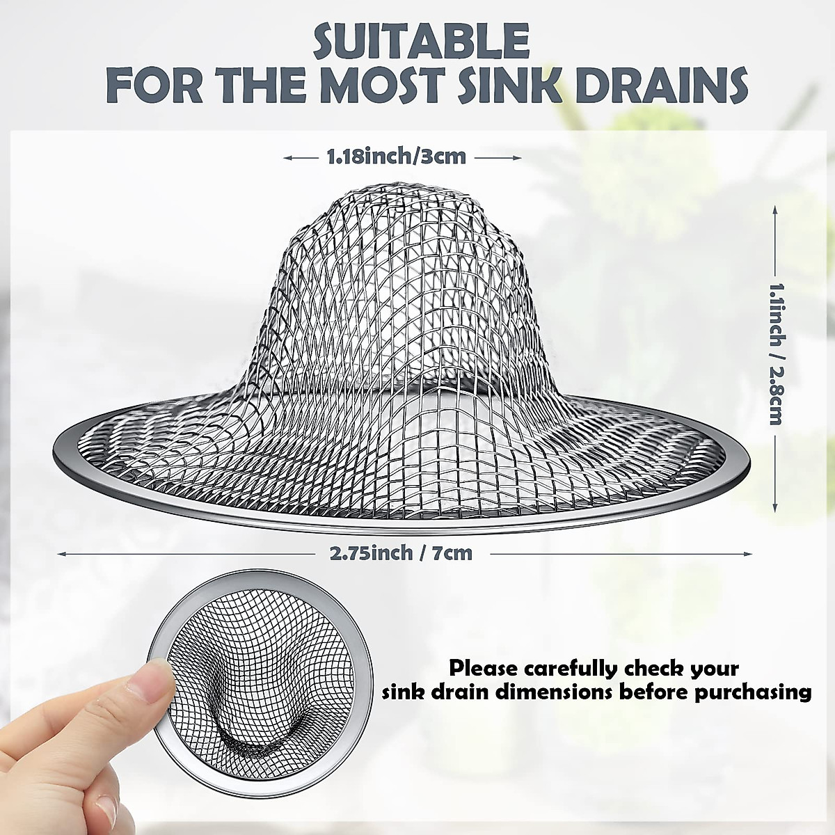 100 Pcs 2.75" Mesh Sink Strainers Stainless Steel Drain Strainer Bathroom Sink Strainers Kitchen Drain Strainer Mesh Shower Drain Hair Catchers for Lavatory Balcony Laundry Mop Pool RV Sink