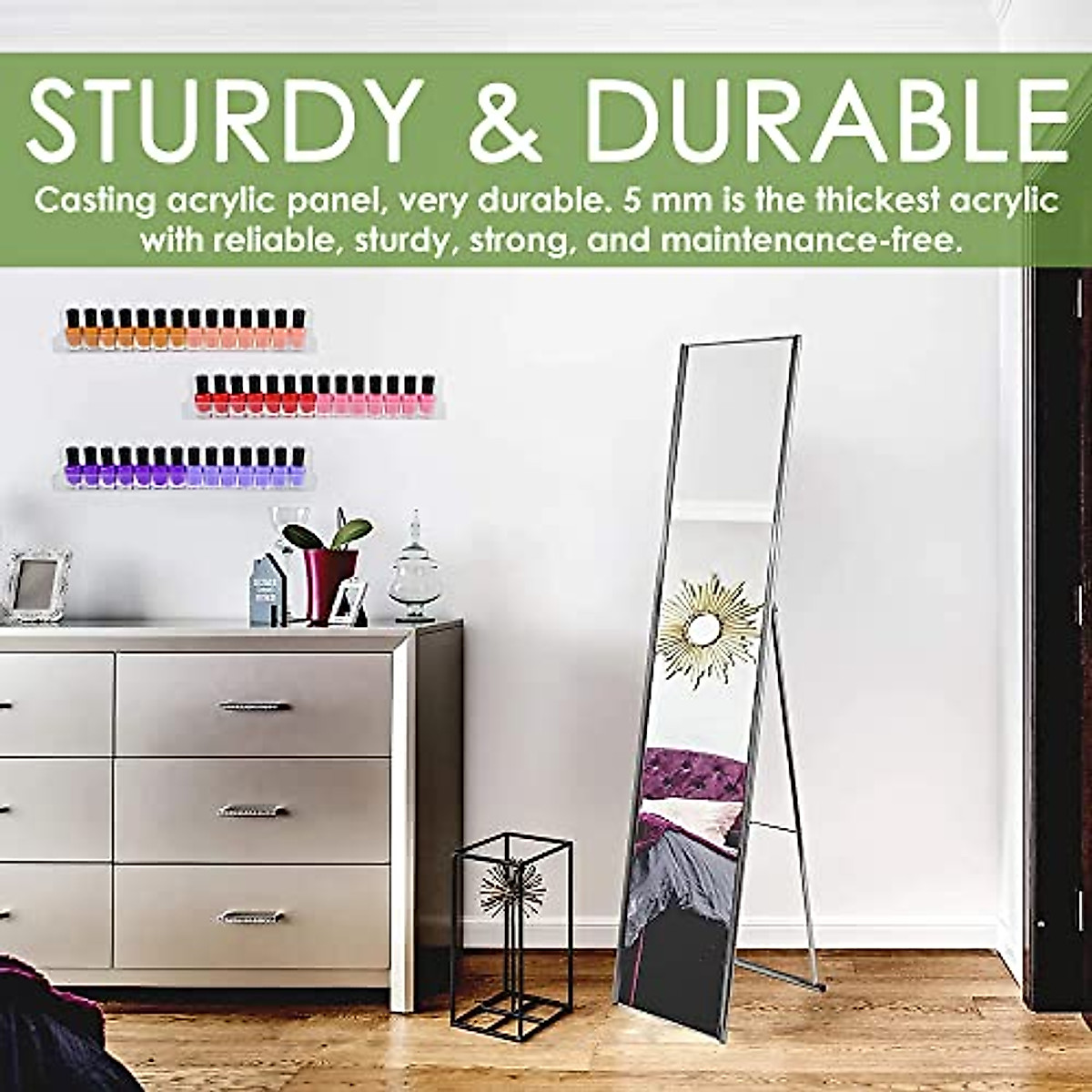 Nail Polish Rack Organizer, 6PCS/Set Acrylic Shelves, Floating Bookshelf for Kids, Shelf for Book Display Makeup Product Spice Organizer, Wall Mounted Shelf