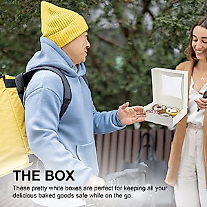 MT Products White Cookie Boxes with Window - Size of 8" X 8" X 2.5" - (25 Pieces) Auto Pop-Up Bakery Boxes - Perfect for Donuts, Muffins, and, Cookies - Made in the USA