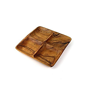 UPIT Acacia Wood 4 Section Divided Square Serving Tray Dessert Platters, 10 inch