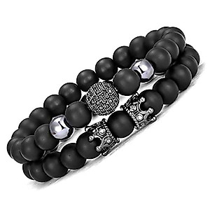 CARSHIER 4 PCS Bracelets for Men Women Friendship Lava Stone Crown Bead Bracelets 8MM Natural Essential Oil Diffuser Beads Bangles Gifts