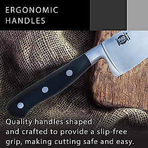 Mad Hungry 4-Piece Forged Specialty Knife Set - 6" Chef, 4.5" Serrated Utility, 3.5" Paring, & 3" Birds Beak Knives Kitchen (Black)