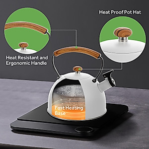 YSSOA Whistling Stovetop Tea Kettle, 3.17 Quart Stainless Steel Teapot with Cool Touch Ergonomic Handle, Hot Water Fast to Boil, White