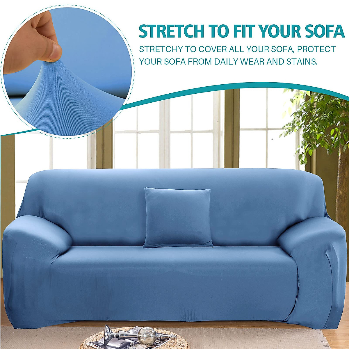 MIFXIN Stretch Sofa Cover Couch Slipcover 1 Piece Spandex Stretchy Couch Cover Furniture Protector for Sofa Couch Living Room Decor (Grey Blue, Sofa/3-seater)