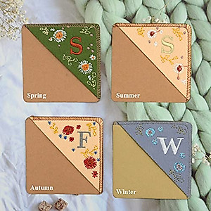 Personalized Hand Embroidered Corner Bookmark,Hand Stitched Felt Corner Letter Bookmark, Felt Triangle Bookmark, Cute Flower Bookmarks for Book Reading Lovers Meaningful Gift (E, Spring)