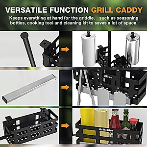 Griddle Caddy for 28"-36" Griddles/Prep Cart with Double Magnetic Tool Holder&Paper Towel Holder&6 J-Hooks, Space Saving Grill Accessories Storage Caddy, BBQ Accessories Holder for Outdoor Grill