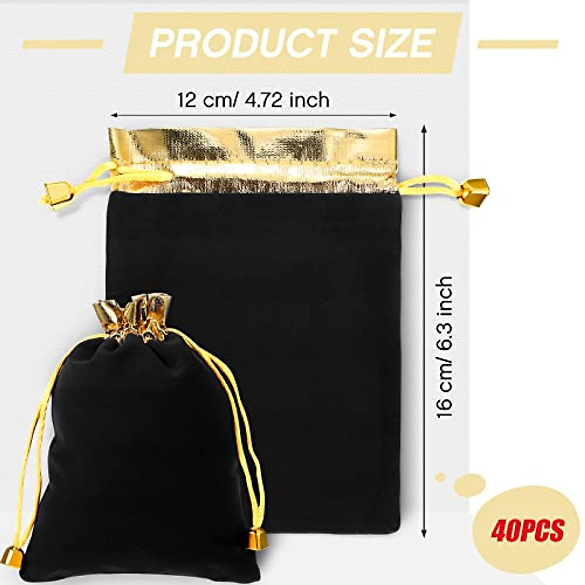 Riakrum 50 Pieces Velvet Bags Soft Jewelry Pouch with Drawstrings Velour Packaging Pouch Drawstring Velvet Present Bag for Candy Wedding Party Birthday Christmas Thanksgiving, 4.7 x 6.3 Inch (Black)