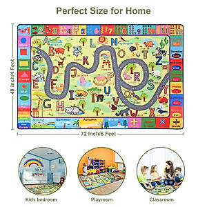 Terrug Kids Rugs for Playroom, Educational Classroom Rug for Kids Room, Washable Nursery Rug Carpet Non Slip Playroom Rug Play Mat for Learning ABC Rug, Numbers, Animal, Colors, Season, 4X6 Feet