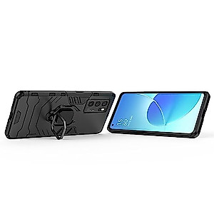 SATURCASE Case for Oppo Reno 6 Pro 5G, Ring Kickstand Hybrid 2 in 1 [PC & Silicone] Dual-Layer Bumper Shockproof Protective Cover for Oppo Reno 6 Pro 5G (HZ-Black)