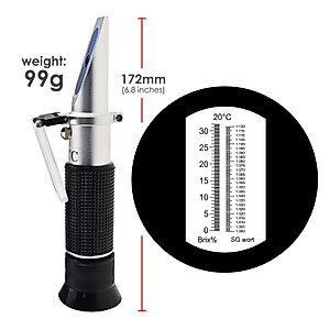 Beer Brix & Specific Gravity Refractometer with ATC Optic Dual Scale 0~32% Brix 1.000-1.120 SG Wine Wort Making Beer Brewing Fruit Juice Hops Sugar Homebrew Kit