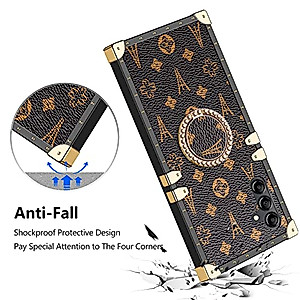 WOLLONY for Samsung Galaxy A14 5G Luxury Leather Case with Ring Stand Metal Edge Drop Protection Classic Square Case Soft TPU Slim Retro Cover for Women Girls Designed for Galaxy A14 5G Brown