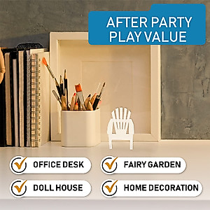 Wood Adirondack Miniature Chair - Wedding Cake Topper Mini Doll Furniture Top Decoration Favor Beach Theme, Great for Dollhouse (White, 4 Pack)