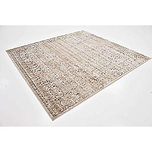Unique Loom Chateau Collection Distressed, Textured, Vintage, Border, Rustic, Traditional Area Rug, 7 ft, Beige/Light Brown