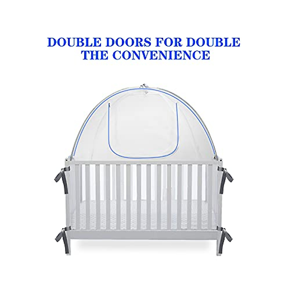 Baby Crib Tent Safety Net, Durable Strong Self-Locking Zippers, Protects from Climbing Out and, Insects, Mosquitoes, Installs with Rods (Crib 52.25" - 28.25")