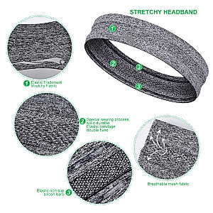Workout Headbands for Women Men, Highly Absorbent Non-slip Sweatbands, Super Soft Stretchy Bandana Headband, Sweat Wicking Head Band for Sports Fitness Fashion Running Yoga Exercise Tennis (4-pack)