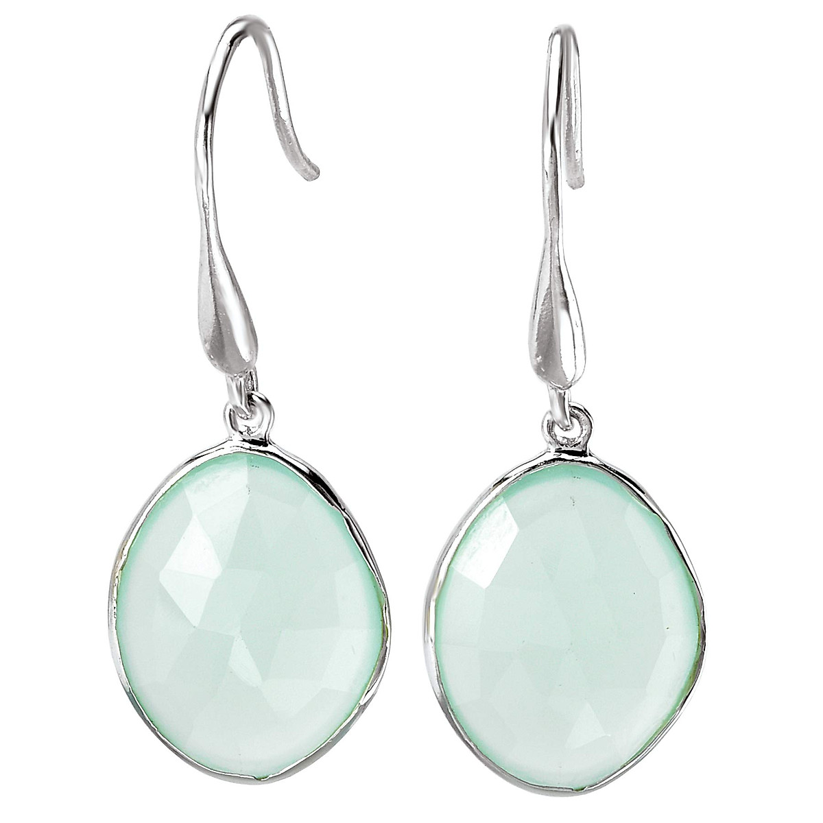 Rhodium Over 925 Sterling Silver Faceted Aqua Chalcedony Dangle Earrings- 13x11mm