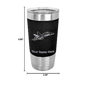 LaserGram 20oz Vacuum Insulated Tumbler Mug, Fighter Jet 2, Personalized Engraving Included (Faux Leather, Black)
