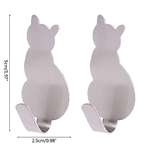ZHIZHOU Hanger Hooks 2 Pieces Cat Tail Shaped Decorative Stainless Steel Wall Door Clothes Coat Key Hanger Hook Rack Gray