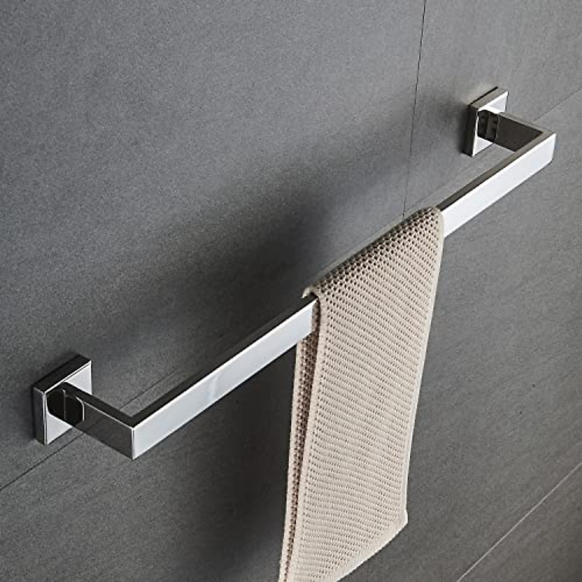 JunSun Square Towel Bar 24-Inch Stainless Steel Bathroom Hardware Towel Holder Modern Towel Rail Mirror Polished Bathroom Accessories Towel Rod Contemporary Wall Mounted Towel Rack Polished Chrome