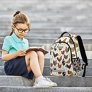 Custom Chicken Roosters Backpack Personalized Name Bookbags Reflective Design Travel School Bag for Student with Adjustable Buckles