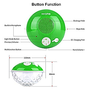 Waterproof Portable Bluetooth Speaker,Blufree Wireless Shower Speaker with Light Show,Built-in Mic,50ft Wireless Range,IPX7,Loud Stereo Sound Outdoor Speakers for Sports Travel Camping Home Party Pool