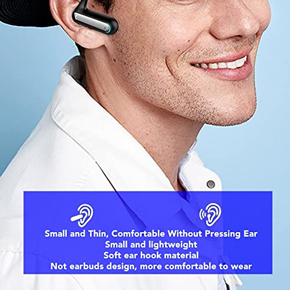 Single Ear Bluetooth Headset, Waterproof HiFi Bone Conduction Headphones Stereo Wireless Earphone for Sports, Running, Driving, Bicycling, Hiking