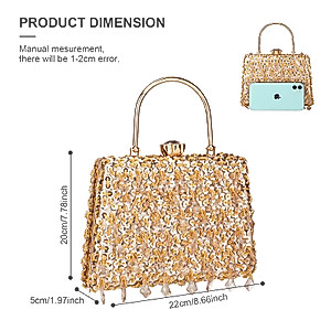 UBORSE Women Wedding Clutch Rhinestone Bling Sequin Evening Bags Vintage Crystal Beaded Cocktail Party Party Purse (Gold762)