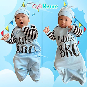 CybNemo Newborn Baby Boy Sleeper Gift Set Little Bro Nightgown Stripe Long Sleeve Infant Sleepwear Outfit Sky Blue