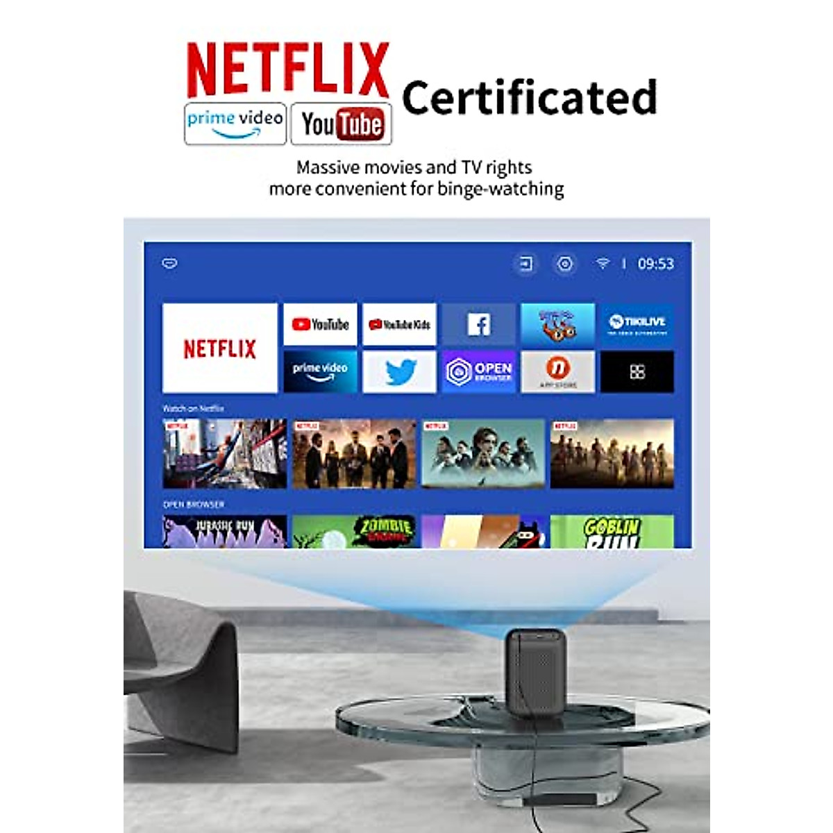 WANBO TT Portable Projector Netflix-Certified, Auto Focus Native 1080P 650 ANSI Home Video Projector with 5G WiFi and Bluetooth, 4K Dolby Audio Supported Smart Mini Projector,HDR10, Digital Zoom