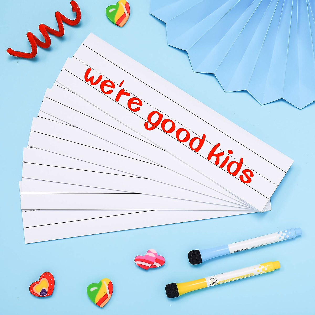 150 Sheets Sentence Strips for Teacher Word Strips Ruled Sentence Strips School Learning Sentence Strips, 3 x 12 Inch for School Office Supplies, 6 Pieces (White)