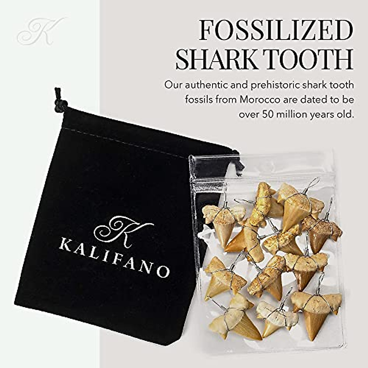 KALIFANO Authentic Fossilized Prehistoric Mini Wire Wrapped Shark Teeth (9 Pack) from Morocco - Lot Shark Tooth for Fossil Collections and Bulk Jewelry Making (Information Card Included)