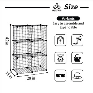 AllGoNicer 14"x14" Wire Grid Shelf Cubes, Patented Design, Sturdy and Long Last, Floor-Stand or Wall-Hang, Easy DIY Assembly (6cubes/23panels, White)