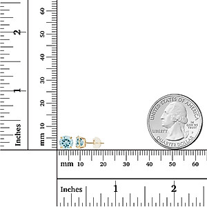 10K Yellow Gold 4mm Round Aquamarine Stud Earring