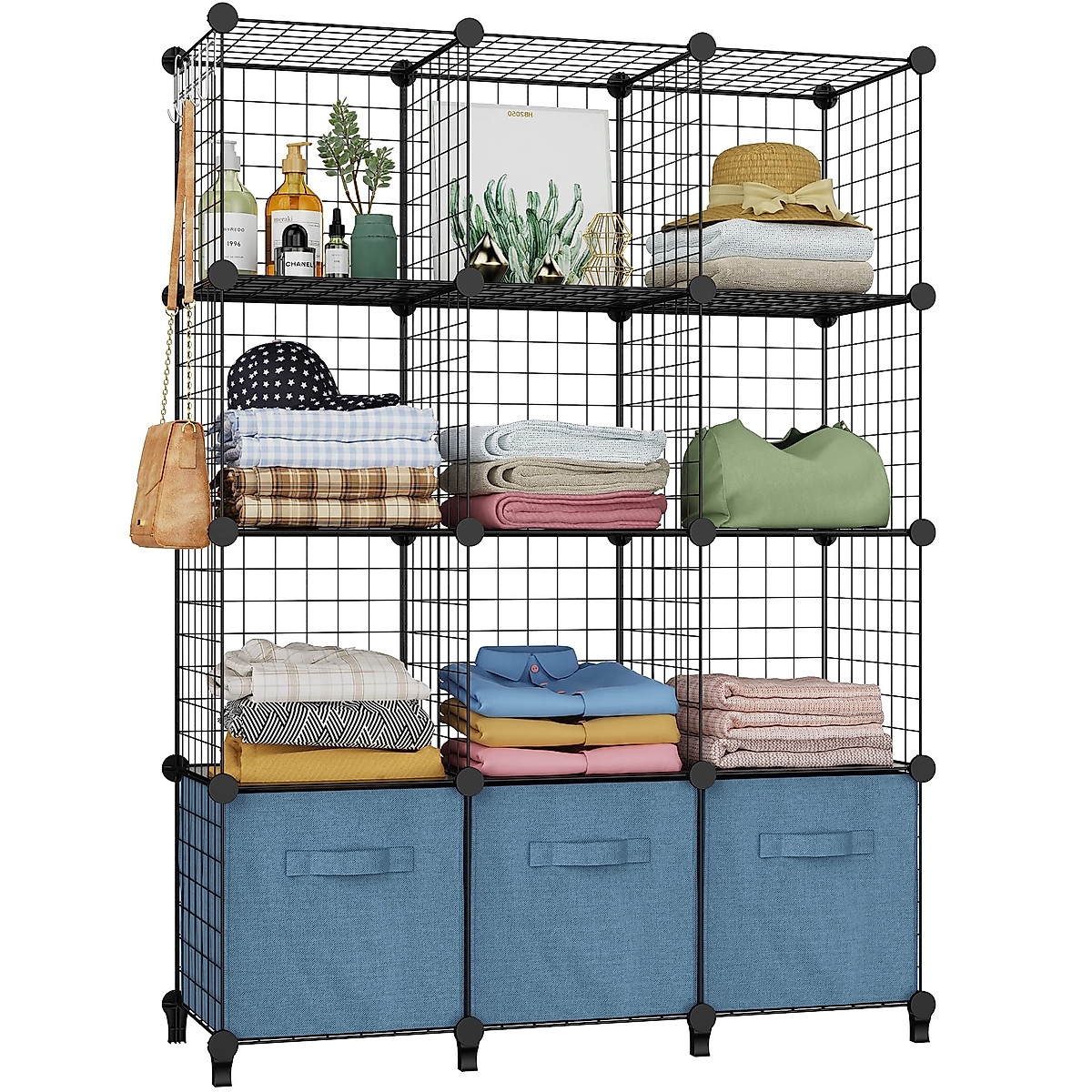 HOMIDEC Closet Organizers and Storage, 12 Storage Cubes, Wire Cube Storage DIY Room Storage Shelf for Garment Racks, Closet, Wardrobe