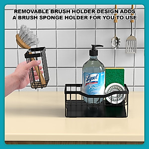 Multifunctional Sponge Holder for Kitchen Sink with High Brush Rack, Sink Caddy with Self Drain Tray, Kitchen Sink Organizer Sponge Caddy for Storage Dish Soap Dispenser - Kitchen Gadgets Accessories
