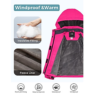 ZSHOW Girls' Warm Winter Coat Fleece Waterproof Ski Jacket with Removable Hood(Rose Red, 14-16)