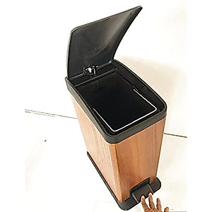 Garbage Cans, Wooden Trash Can with Lid Soft Close and Removable Inner Wastebasket, Rectangular Narrow Trash Can for Bathroom Bedroom Office Waste Baskets (Color : Brown)