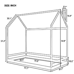 Merax Twin Size Wood House Bed, Wooden Bedframe with Roof for Kids, Teens, Boys or Girls, Natural