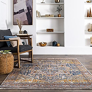 nuLOOM Harriet Vintage Medallion Fringe Area Rug, 5' Round, Rust