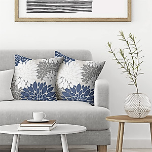 CXMEIFLY Navy Blue White Grey Pillow Covers 18x18 Inch Set of 2 Dahlia Floral Decor Throw Pillows Summer Modern Geometry Flower Outdoor Decorative Cushion Cases for Sofa Couch Bed Decorations