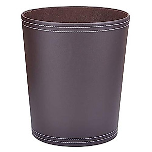 PU Leather Trash Cans Waste Paper Basket,2.6 Gallon Classic Garbage Bin Without lid for Living Room,Kitchen,Office,Hotel (Brown)