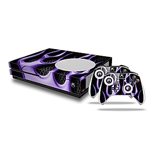 WraptorSkinz Decal Vinyl Skin Wrap Compatible with Xbox One S Console and Controllers - Metal Flames Purple