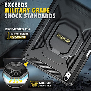 Fintie Case for iPad 10th Generation 10.9 Inch 2022 - [Tuatara Magic Ring] 360 Degree Rotating Grip Stand Shockproof Rugged Cover with Screen Protector and Pencil Holder, Black